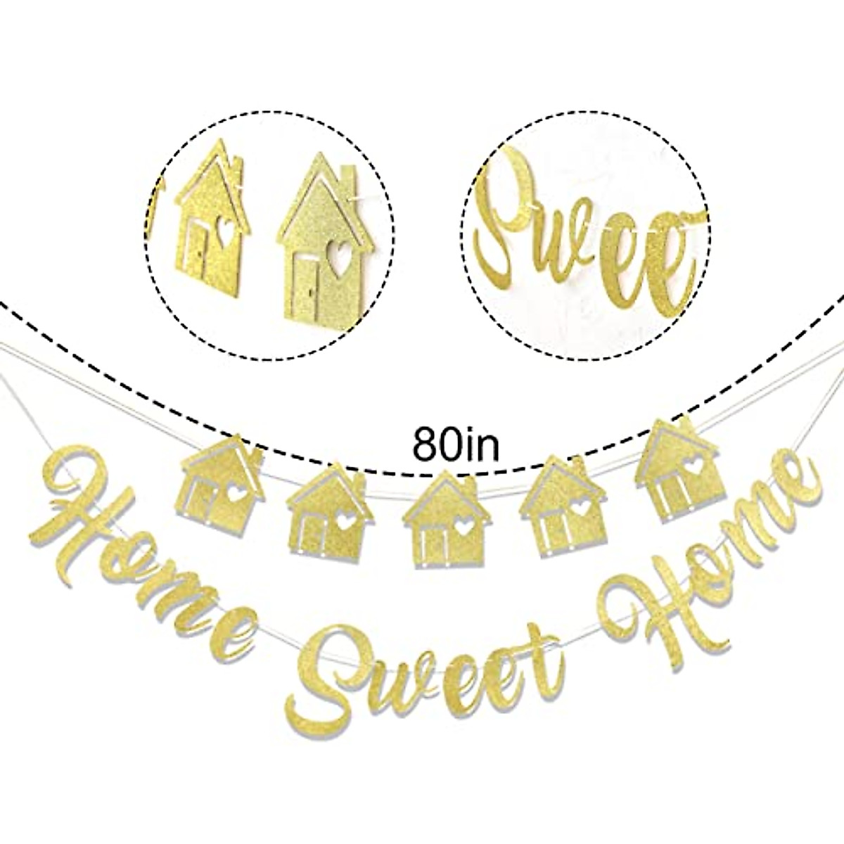 Home Sweet Home Banner - Glitter Gold Housewarming Party Decorations Baner，welcome Home Sign，welcome Home Sign Bunting for Party Decor Family Gathering Photo Booth Props，garland Bunting Script Lettering Decoration Military Missionary Welcome Home Homec
