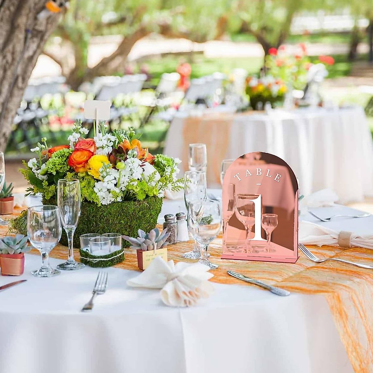 Wedding Table Numbers, 1-15 Mirror Arch Table Numbers with Stands, 5"x7" Table Number Signs and Holders Perfect for Wedding Reception, Event, Party, Restaurant (Arch Rosegold)