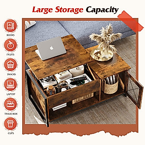 WLIVE Lift Top Coffee Table with Storage Cabinet, 41.7" Wood Coffee Table for Living Room, Retro Center Table with Lifting Top, Hidden Compartment and Open Shelf for Home, Office, Rustic Brown