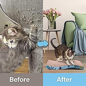 Wullu Planet Cat Scratch Board Cardboard Cat Scratcher for Indoor Cats Reversible Cat Scratching Pad with Catnip (Blue)