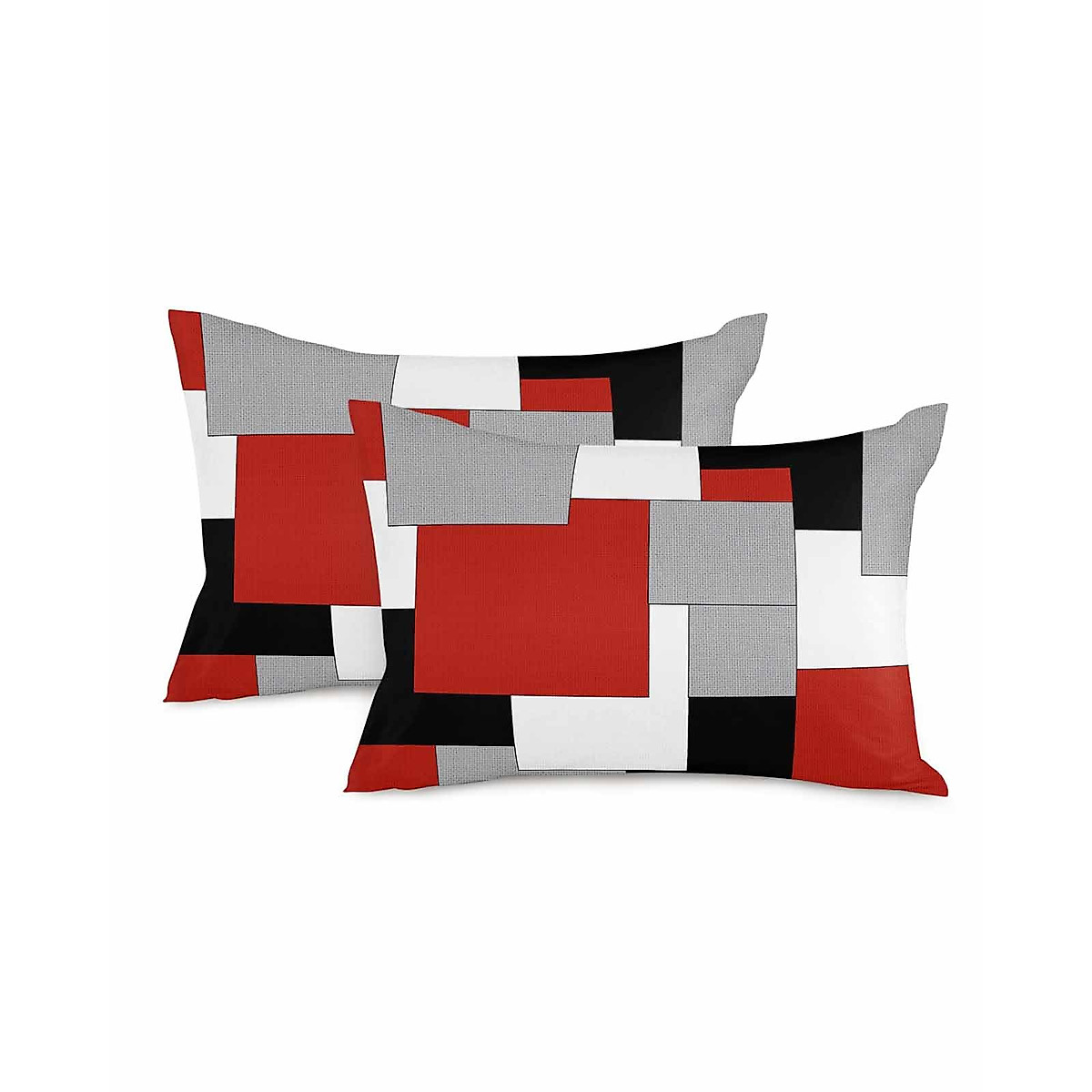 Pillow Cases Linen Pillow Shams White Grey Black Red Abstract Irregular Geometric Pillow Cases Set of 2 12x20 Inches Pillowcases Rectangle Cushion Covers Flax Soft Linen Pillow Covers for Couch Sofa
