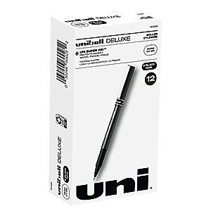 uni-ball 60025 Deluxe Stick Roller Ball Pen, Micro 0.5Mm, Black Ink, Metallic Gray Barrel, Dozen