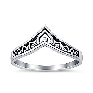 Blue Apple Co. Sterling Silver Size-5 Heart Filigree Petite Thumb Ring Band Chevron Midi V Filigree Solid Round 925 Sterling Silver