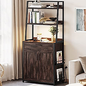 AOGLLATI Bookshelf and Bookcase, Bookshelf Organizer with 5-Tier Storage Rack, Industrial Wood Bookcase, Rustic Free Standing Bookshelves Metal Frame Display Rack for Living Room, Bedroom, Home Office