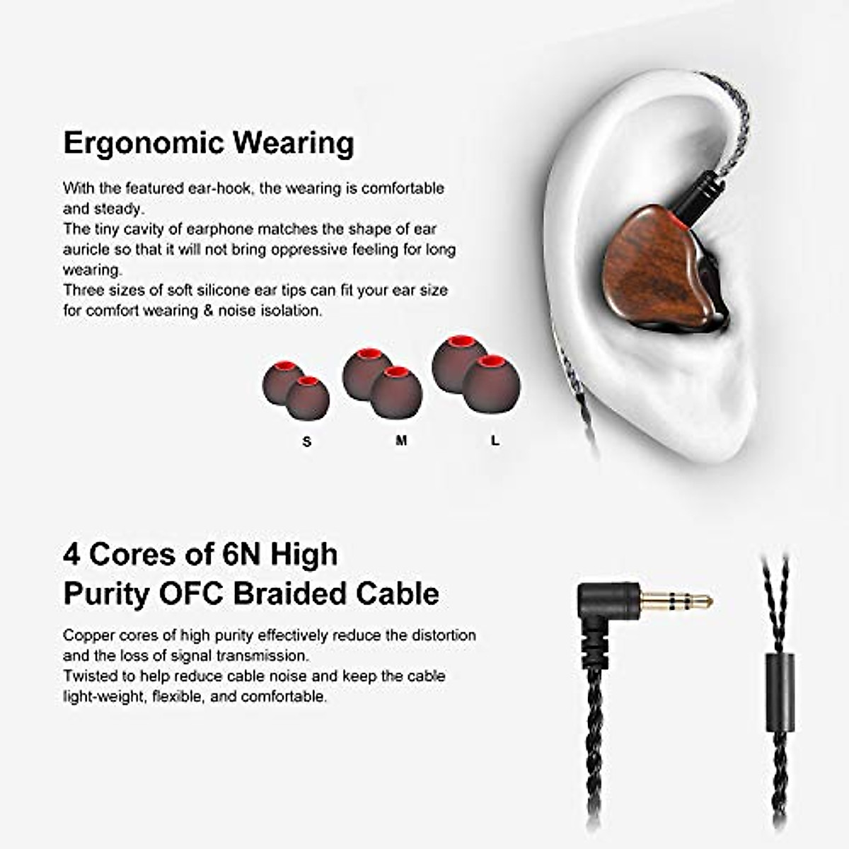 Famedy in-Ear Monitors in Ear Headphone Earbuds Wired Earphone Dual Drivers Headphone with MMCX Detachable Cables,Noise-Isolating Comfort Earbud for Musicians Sports Headphone Earphones (Wood Grain)