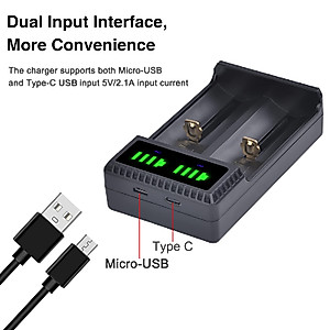 18650 Battery Charger, Tectra Smart Speedy Universal Dual Charger for 21700 26500 22650 22500 20700 18500 18490 18350 17670 16340(RCR123) Li-ion Battery