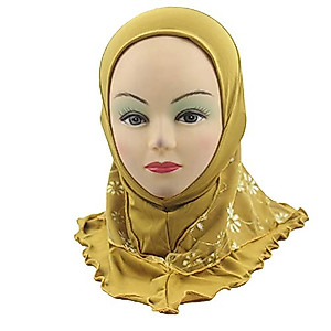 Muslim Practical Kids Hijab Islamic Girls Amira Cap Ready to wear Scarf Yellow