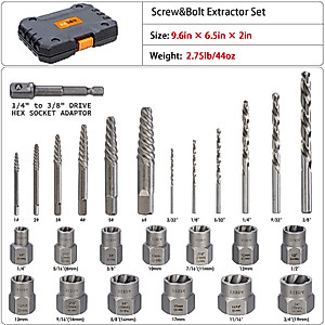 REBRA Screw&Bolt Extractor Set and Left-Hand Drill Bit Set, with Hex Adapter, Easy Out Stripped Screw Remover Socket Set Tool for Stripped, Damaged, Rounded-Off, Rusted Bolts, Nuts&Screws 26-Pieces