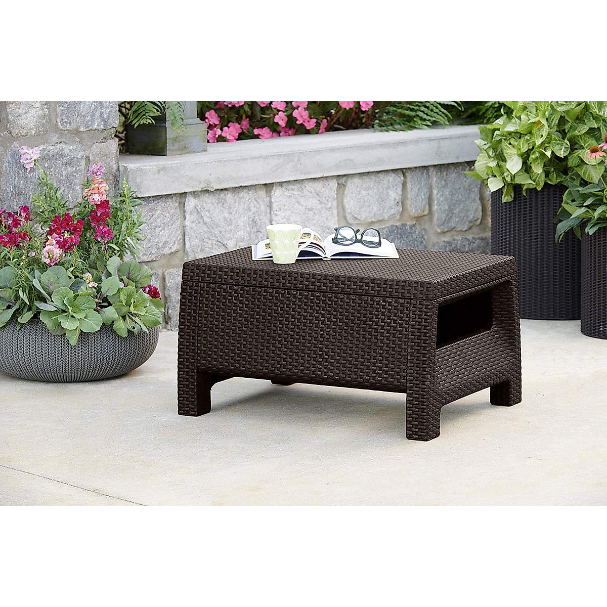 Keter Corfu Coffee Table Modern All Weather Outdoor Patio Garden Backyard Furniture, Brown