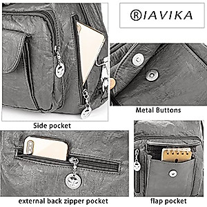 Riavika Women's Shoulder Handbags Soft Faux Leather Hobo Purses and Hand Bags Convertible Backpack Multi-pockets Tote Bag with Zipper Anti-theft Crossbody Bag Grey