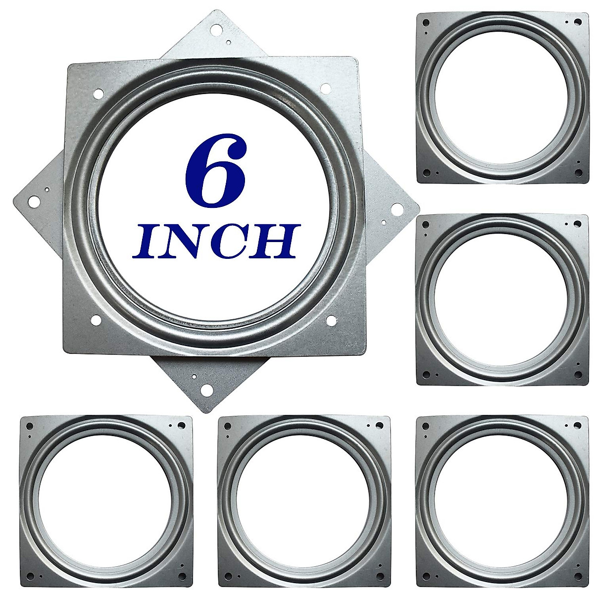 6Inch Lazy Susan Hardware, 6Pack Square Rotating Bearing Plate, 500lbs Capacity Lazy Susan Turntable Bearing for for Serving Trays, Kitchen Storage Racks, Craft Table, Zinc Plated Steel Swivel Plate