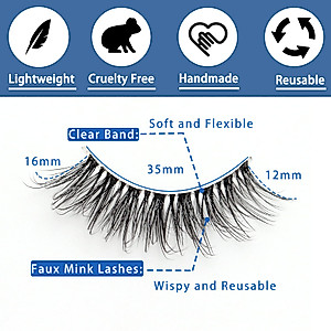 Veleasha Lashes with Clear Band Fluffy Lashes that Look Like Extensions 6 Pairs Pack Invisible False Eyelashes (12-18mm)