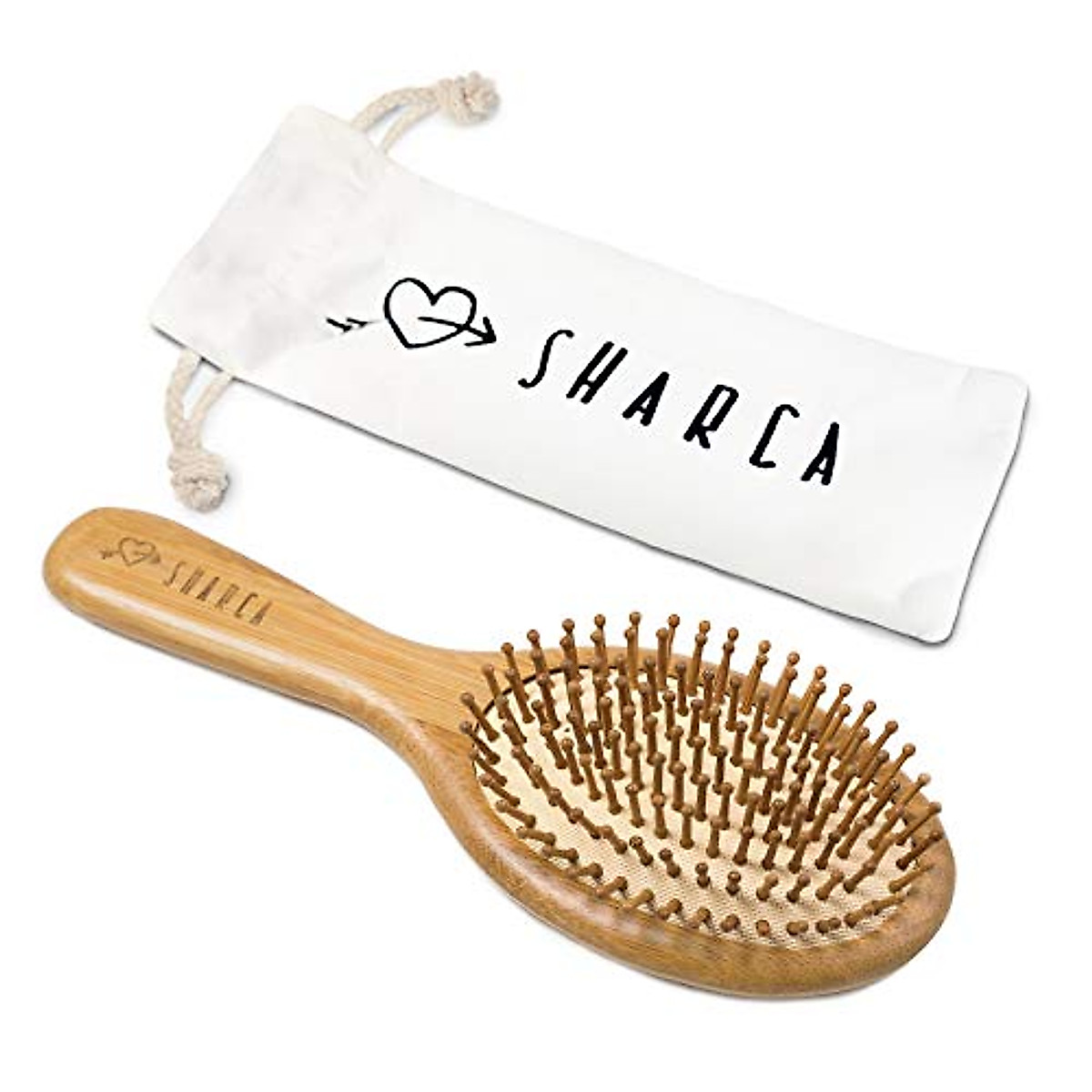 SHARCA Premium Wooden Bamboo Hair Brush with Ball Tipped Bristles from Natural Wood. Organic, Biodegradable, No plastic