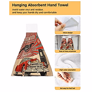 Krisyeol Hanging Kitchen Towel 1 Pcs Retro Filling Station Car Posters Soft Dish Towel Water Absorbent Hook and Loop Hand Towel for Bathroom Tea Bar Washroom Toilet Home Decor