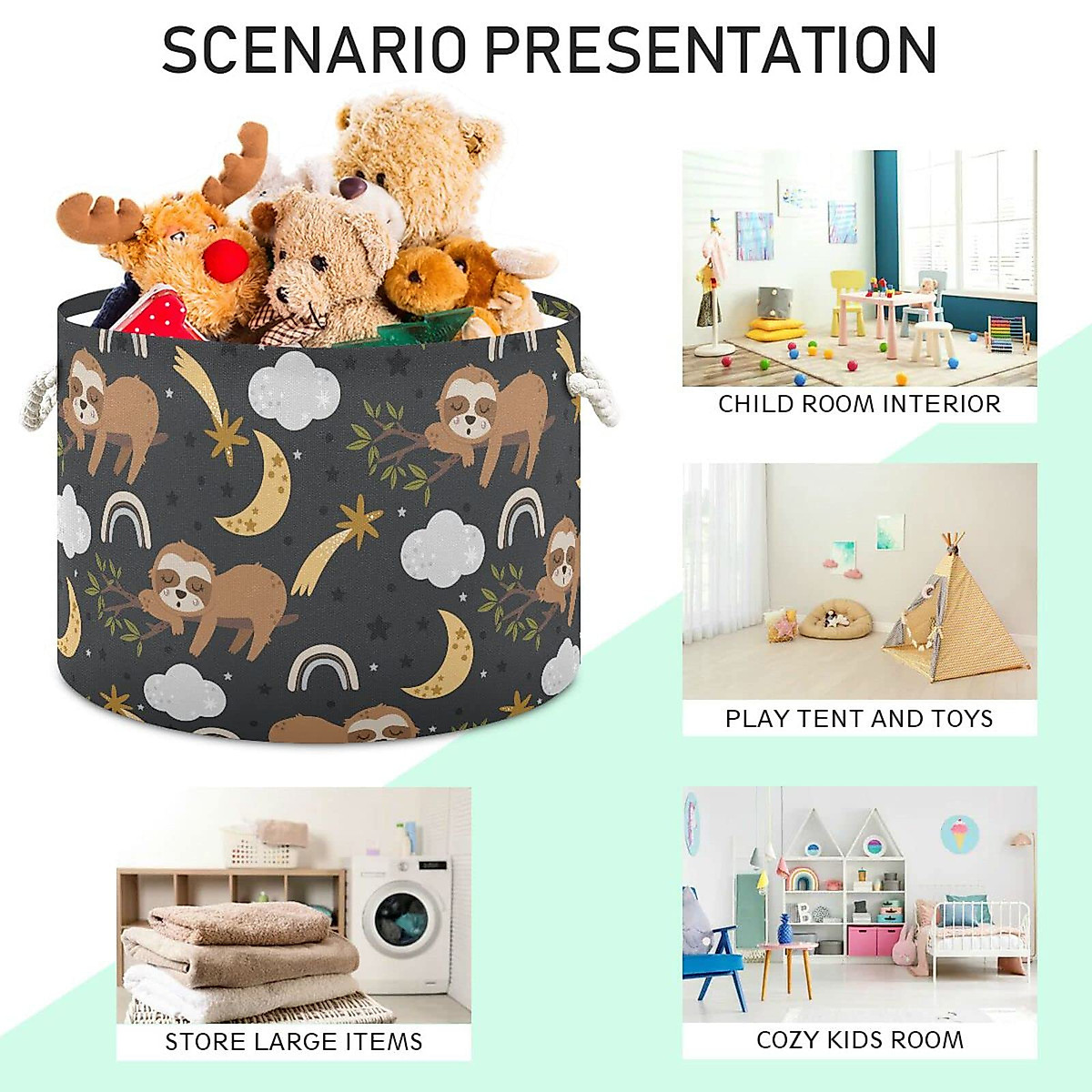 Kigai Cotton Rope Basket Cute Sloth Large Storage Basket for Toys Blanket Baby Laundry Basket for Nursery, Closet, Bedroom, Home Organization