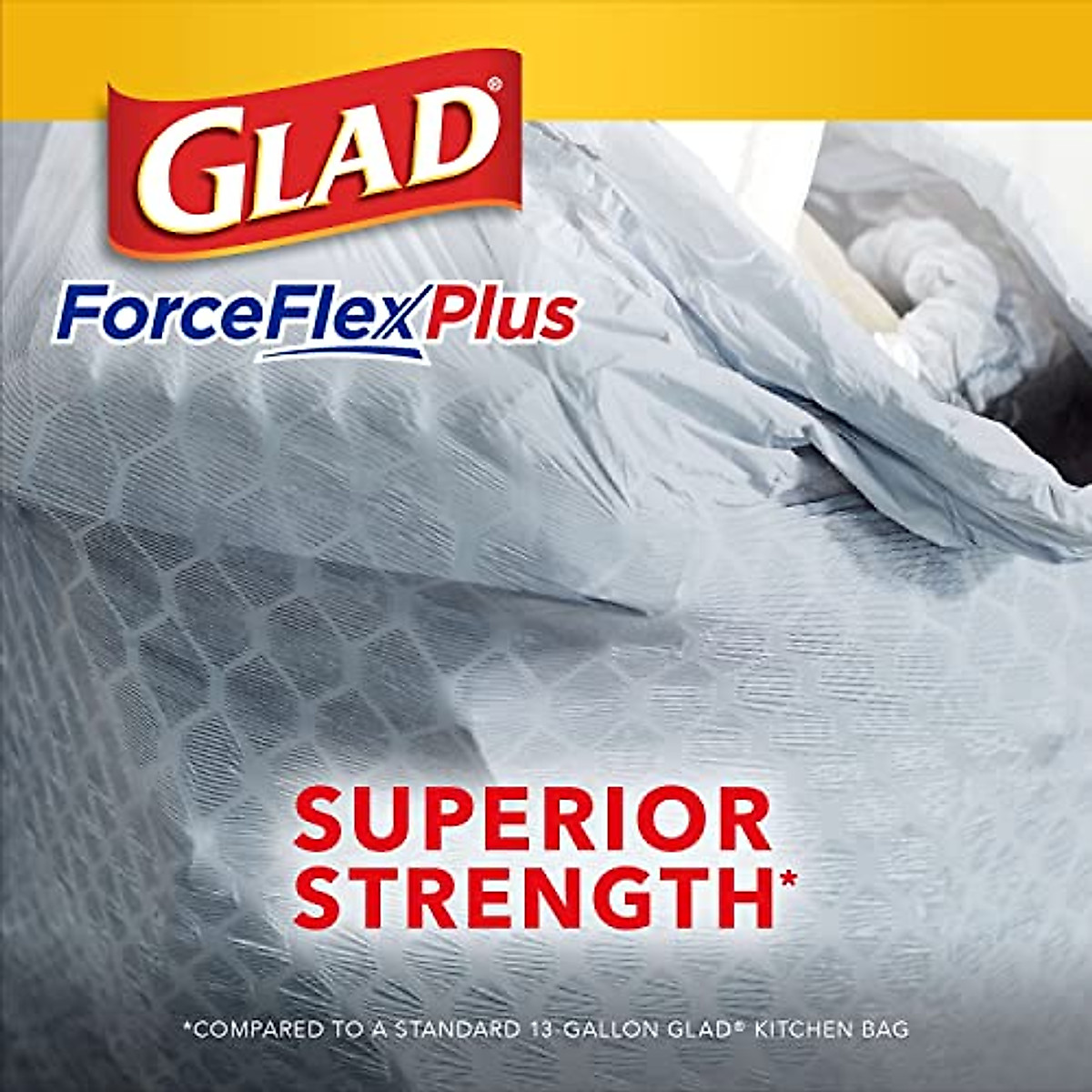 Glad ForceFlexPlus with Clorox Tall Trash Bags, 13 Gal, Lemon Fresh Bleach, 34 Ct, Pack May Vary