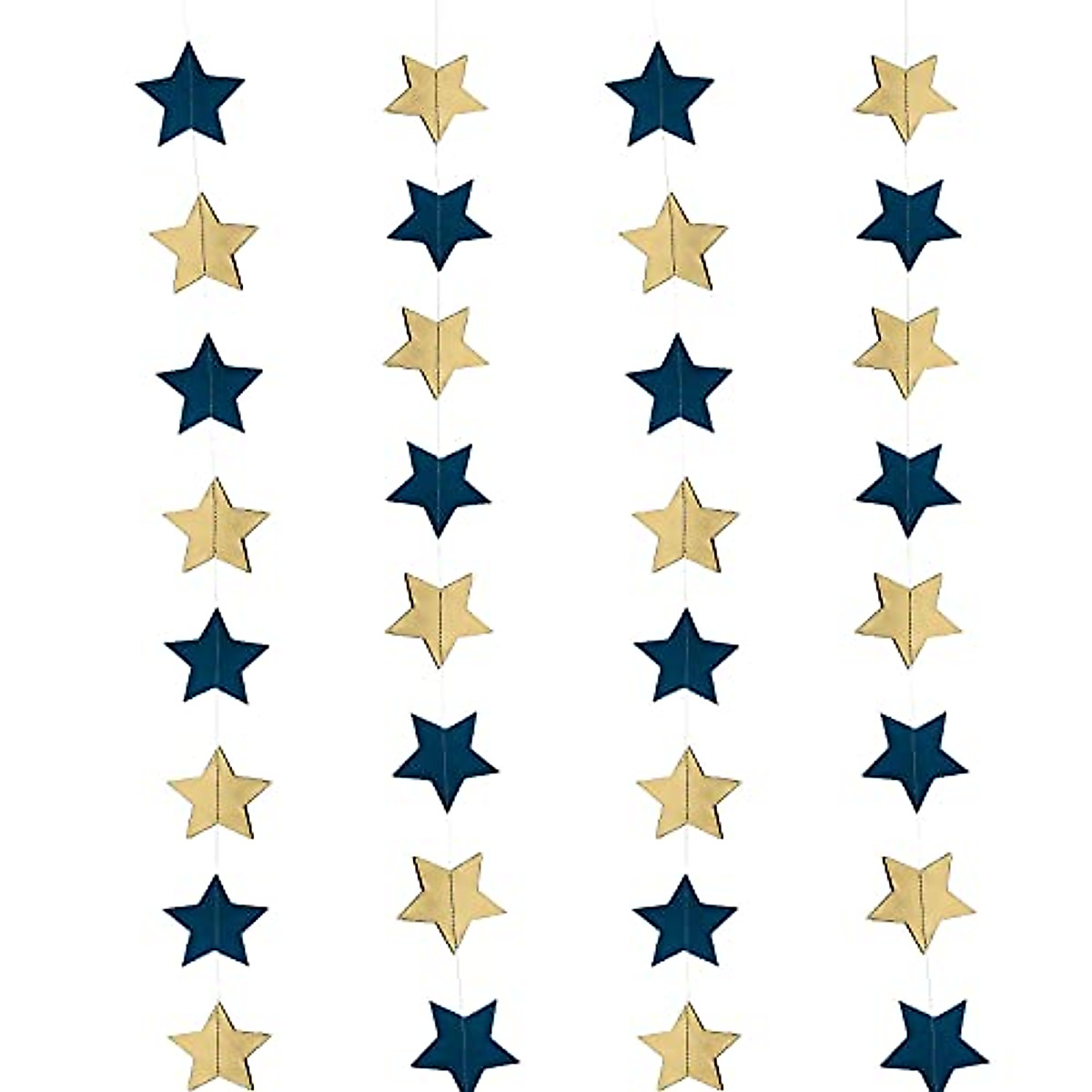 Mefuny 30 Feet Navy Blue Gold Party Decorations Paper Star Garlands Star String for Bachelorette Engagement Wedding Party Supplies Baby Shower Decorations (4pcs)