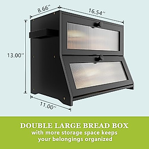 RYLTKISS Bread Box, Large Bread Box with Knife Holder, Large Bread Storage Container for Homemade Bread, Wood Breadbox Organizer for Kitchen Counter Corner, Cabinet, Pantry, Cupboard (Black)