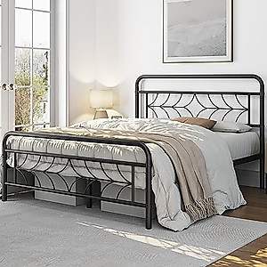 Topeakmart Queen Bed Frames Metal Platform Bed with Sparkling Star-Inspired Design Headboard and Footboard/13 Inch Underbed Storage/No Box Spring Needed/Sturdy Slat Support, Black Queen Bed