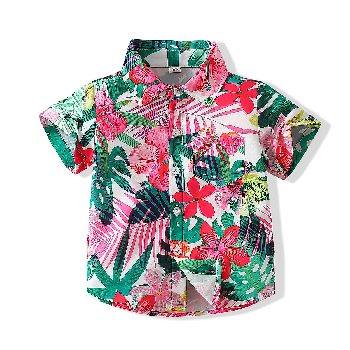 Baby Boys Hawaiian Print Shirt Button Down Shirts Aloha Short Sleeve Party Holiday Dress Shirt (2 Years, Pink Floral)