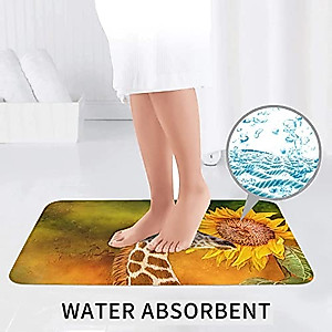 Danlim Anti Slip Bathroom Non Slip Rugs, Luxurious Super Soft Flannel Anti Slip Mat 3 Pieces/Set,Super Absorbent,Machine Washable Giraffe and Sunflower