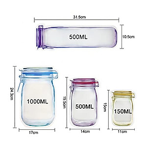 20 Pcs Reusable Mason Jar Ziplock Bags,Mason Jar Bottle Bags,Fresh Leak-Proof Snack Food Storage,Silicone Ziplock Bags for Kitchen,Camping,Travel,Office (20)