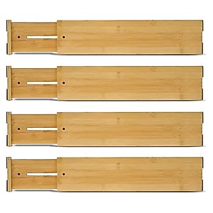 Altton Group 4"" High Drawer Dividers Bamboo Organization Expandable Organizers for Kitchen Bedroom Bathroom Dresser Office 4-pack, natural