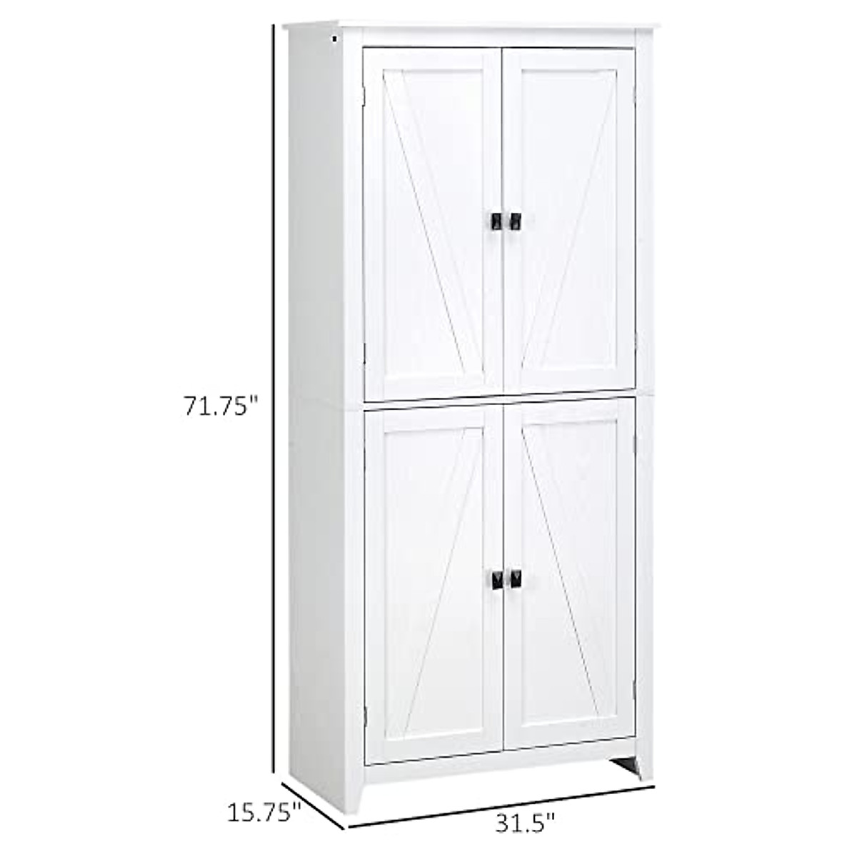 HOMCOM 72" Freestanding 4-Door Kitchen Pantry, Storage Cabinet Organizer with 4-Tiers, and Adjustable Shelves, White