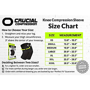 Crucial Compression Knee Sleeve (1 Pair) - Best Knee Braces for Knee Pain for Men & Women - Non-Slip Knee Support for Running, Weightlifting, Basketball, Gym, Workout, Sports