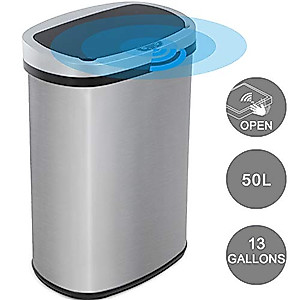 Vnewone Kitchen Trash Can Garbage 13 Gallon Waste Bin Kitchen Accessories for Home Office Bedroom Stainless Steel Automatic Touch Free High-Capacity, 50 Liter