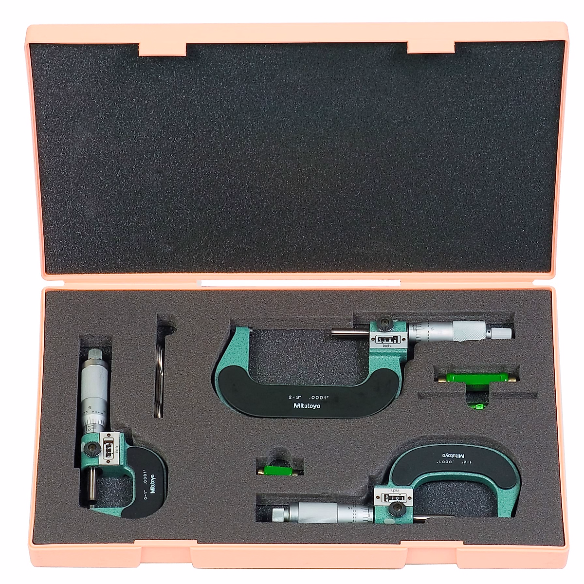 Mitutoyo 193-923 Digit Outside Micrometer Set, 0-3" Range, 0.0001" Graduation, +/-0.0001" Accuracy (3 Piece Set)