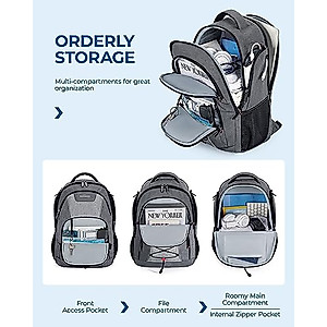 BAGSMART Travel Laptop Backpack, 15.6 inch Anti Theft Laptop Backpack With USB Charger Hole, Water Resistant Grey College bookbag for Women Men, Casual Daily Backpack for travel, Grey