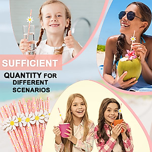 100 Pcs Daisy Paper Straws Daisy Party Decorations Disposable Two Groovy Daisy Straws Flower Straws Floral Pink Straws for Kids Girls Birthday Party Supplies Little Cutie Baby Shower Wedding Decor