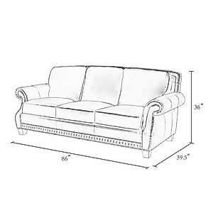 BOWERY HILL Traditional Leather Sofa with Nailheads in Brown