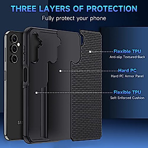 Huness for Samsung Galaxy A14 5G Case with Tempered Glass Screen Protector,Samsung A14 5G Case,Durable Armor & Resilient Shock Absorption Defender & Non Slip Textured Back Case - Black