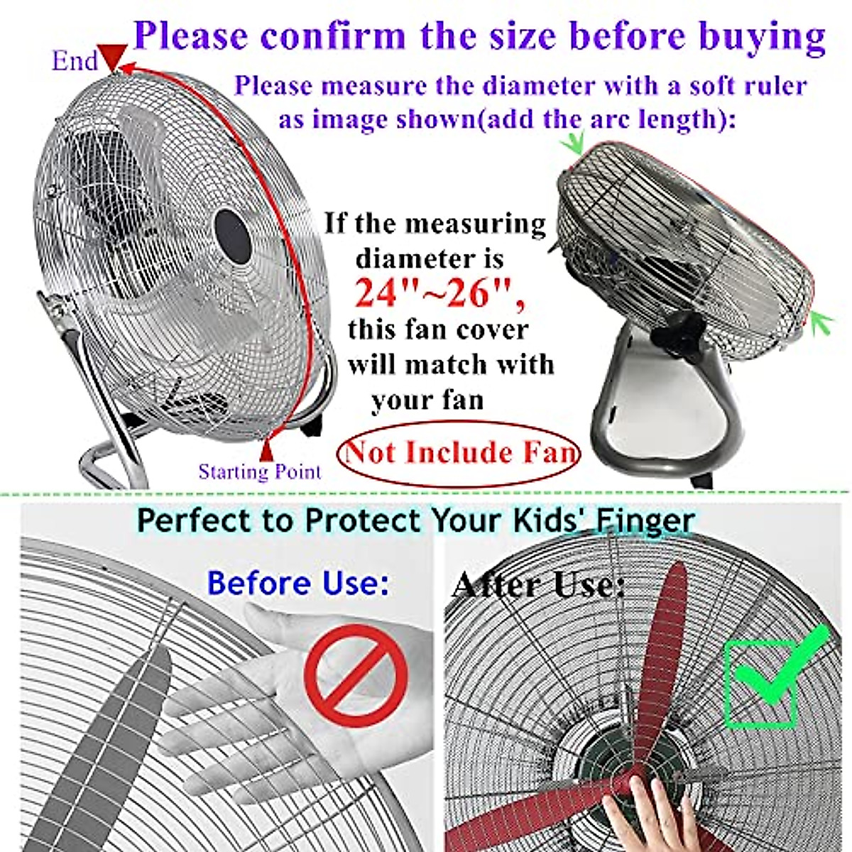 20 inch Protection Cover for Floor Fan,20" Dustproof Fan Mesh Cover,Children Finger Safety Protection Net Cover for 20 in Industrial Floor Fan for Indoor Bedroom,Garage,Basement -Not Include Fan