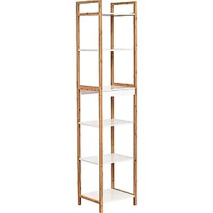 Evideco French Home Goods Tower Shelving Unit Storage Padang 6 Shelves Bamboo Frame Wood White