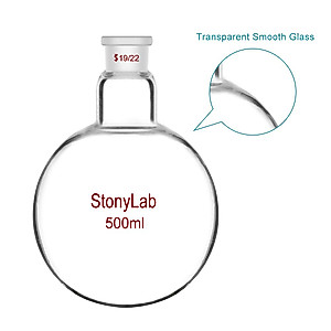 StonyLab Glass 500mL Heavy Wall Single Neck 1 Neck Round Bottom Flask RBF, with 19/22 Standard Taper Outer Joint - 500mL