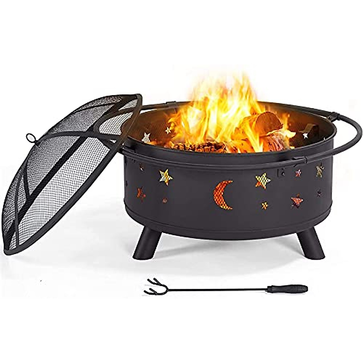LEAYAN Garden Fire Pit Grill Bowl Grill Barbecue Rack Fire Pit Outdoor Wood Burning Pits for Outdoor Backyard Patio Bonfire Campfire Grill Grate Mesh Spark Screen Poker Waterproof Cover Included