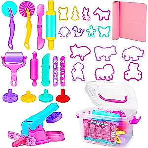 Dough Tool Sets for Kids Toddlers,Cute Dough Accessories with Rolling Pin Dough Mat Storage Box,Party Pack Dough Toys for Kids Age 2-4 3-5 4-8,Educational Toys Gift for Birthday Christmas Boys Girls