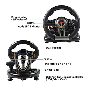 Game Racing Wheel PXN-V3II 180°Competition Driving Wheel USB Sim with Pedals and Shifter,Volante PC Steering Wheel for PS4, PS3, Xbox One, Xbox Series X|S -Black
