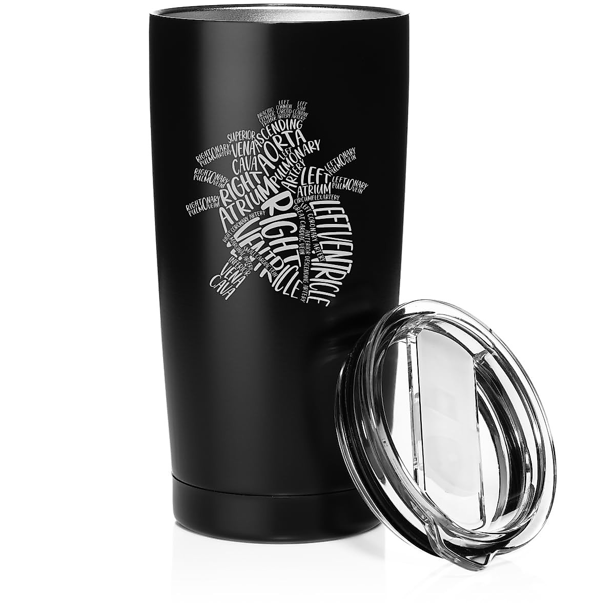 Smooth Body Tumbler Stainless Steel Vacuum Insulated Travel Mug Cup Gift Heart Anatomy Anatomical Heart Cardiology Cardiologist Medical Student (Black, 20 oz)