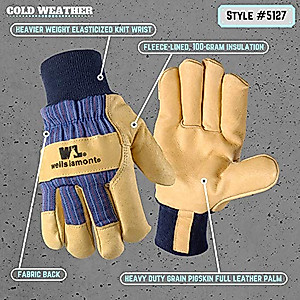 Wells Lamont mens Men s Winter Work Gloves with Leather Palm 100 gram Insulation Large Wells Lamont 5127L , Tan/Purple, Large US