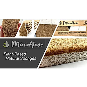 MinnYaso 12 Pack S-Shape Natural Sponges, Hemp Sisal Plant Based Scrubber Scouring Sponge, Eco-Friendly Odor Free Biodegradable Compostable Wood Pulp Sustainable Scrub Pads for Kitchen Dishes Bathroom