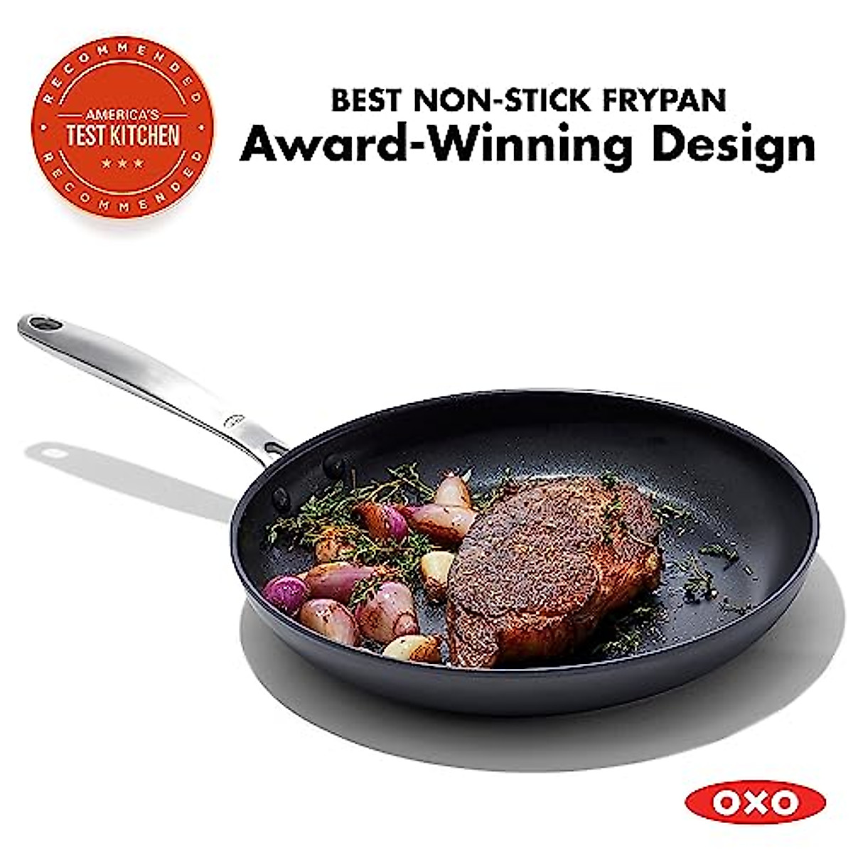 OXO Good Grips Pro 8" Frying Pan Skillet, 3-Layered German Engineered Nonstick Coating, Dishwasher Safe, Oven Safe, Stainless Steel Handle, Black