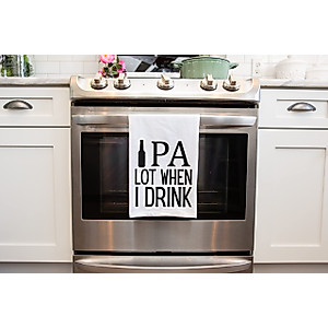 Handmade Funny Kitchen Towel - 100% Cotton Beer Puns Hand Bar Towel for Kitchen - 28x28 Inch Perfect for Hostess Housewarming Christmas Mother’s Day Birthday Gift (IPA Lot When I Drink)