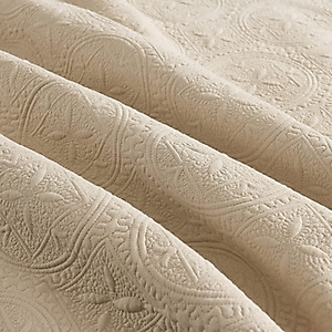 mixinni Quilt Set King Size Khaki 3 Piece Embossed Solid Color Coverlet Set Lightweight Bed Quilted Set Bedspread for All Season 1 Quilt +2 Matching Pillow Shams-(King, Khaki)
