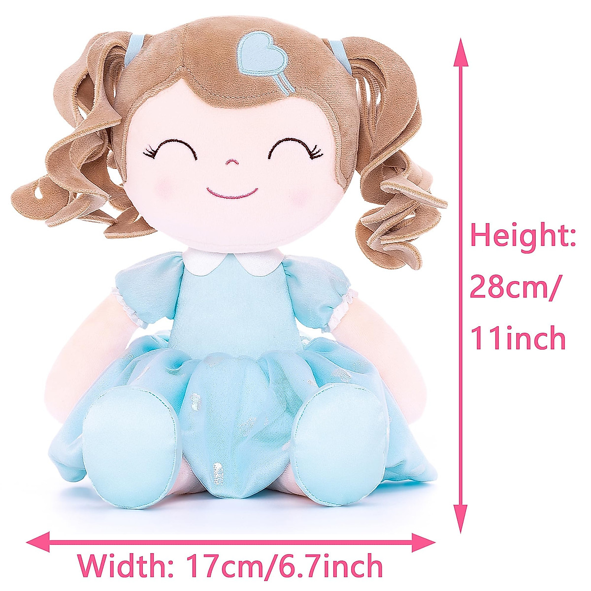 Gloveleya Baby Doll Gifts Plush Curly Girl Toys with Love 16" Azure