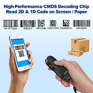 Mini 2D Bluetooth Barcode Scanner 2.4G Wireless Barcode Scanner, 2-in-1 Portable 1D 2D QR Code Scanner Work with iOS Android iPhone iPad Tablet Windows PC POS for Store Warehouse Inventory Library