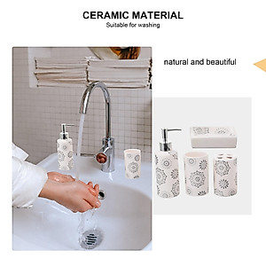 COHEALI 4 Pcs Toiletry Set Ceramic Soap Dish Bathroom Washing Accessory Ceramic Sanitary Ware Toothbrush Holder White Ceramic Hand Wash Dispenser Soap Dispenser Tumbler Pottery Ceramics